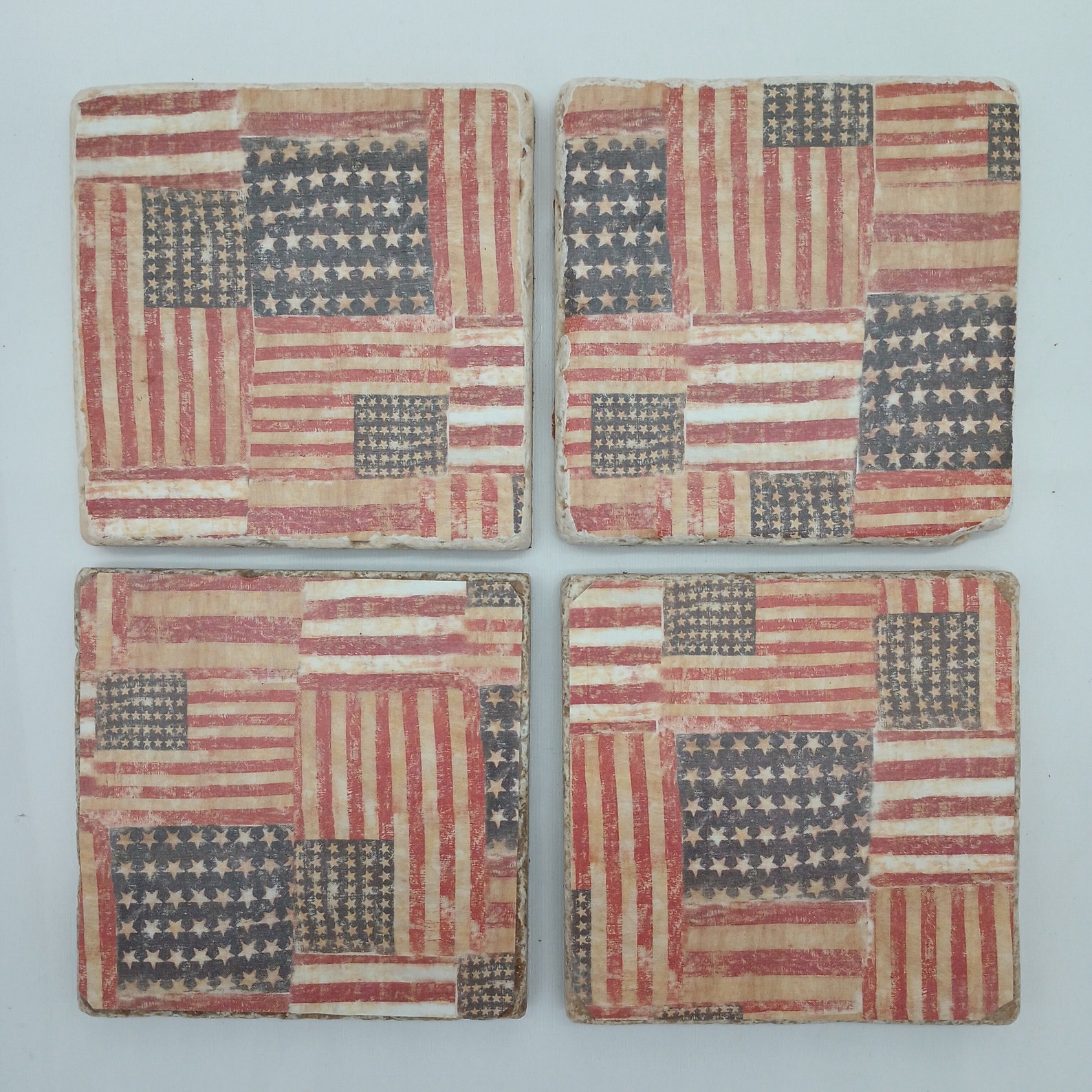 Patriotic Coaster Set, American Flag Cup Holders, Natural Stone Drink ...