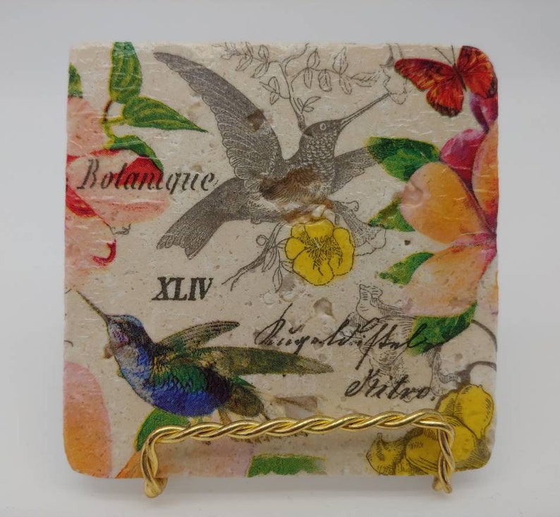 Spring Hummingbird Coasters Blue Birds and Pink Flowers Home - Etsy