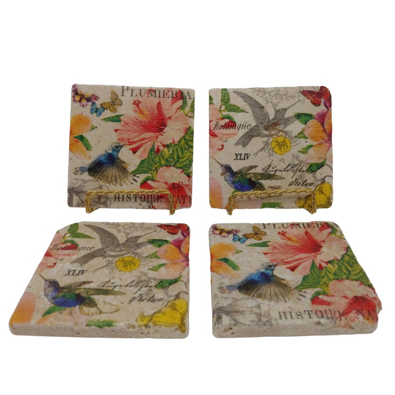 Spring Hummingbird Coasters Blue Birds and Pink Flowers Home - Etsy
