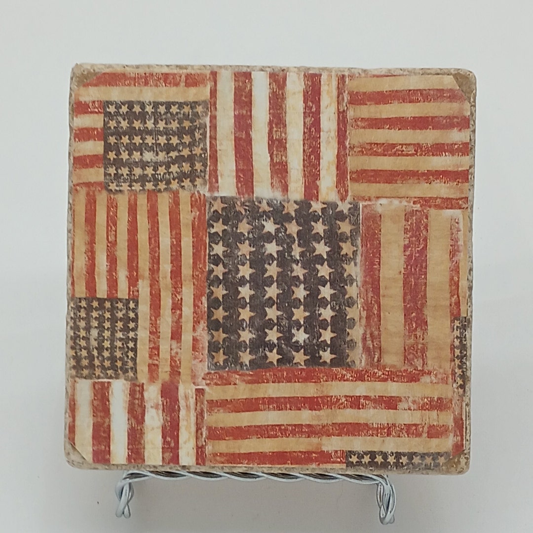 Patriotic Coaster Set, American Flag Cup Holders, Natural Stone Drink ...