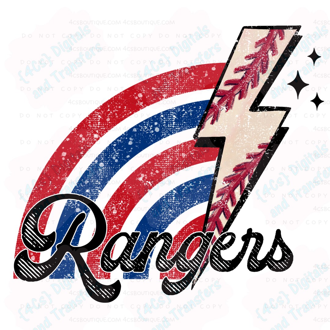 Rangers Rainbow Lightning Bolt Baseball Red & Blue DTF Transfer Ready ...