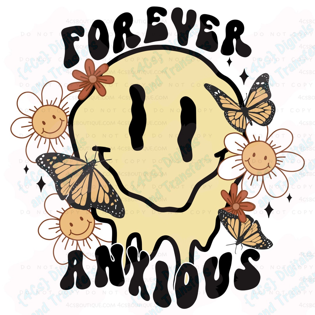 Forever Anxious Melting Smiley Face Butterflies Flowers DTF Transfer ...