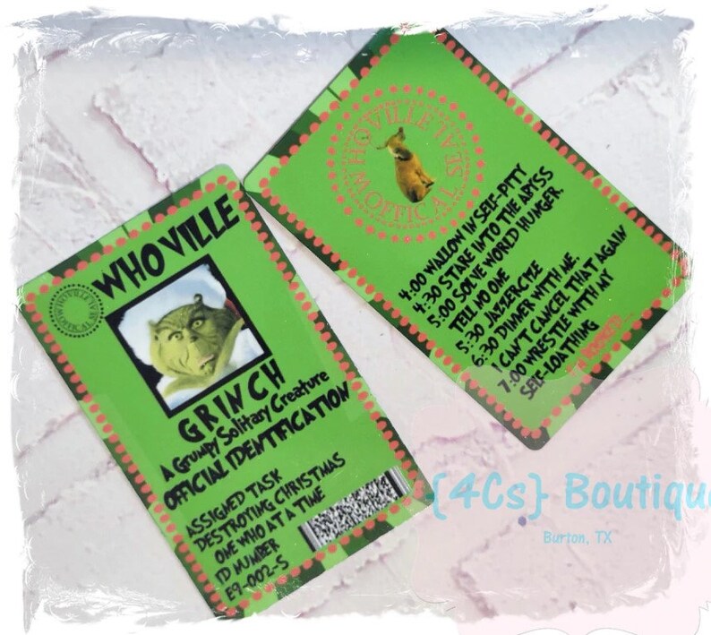 Grinch ID Card Whoville Official Identification Card - Etsy