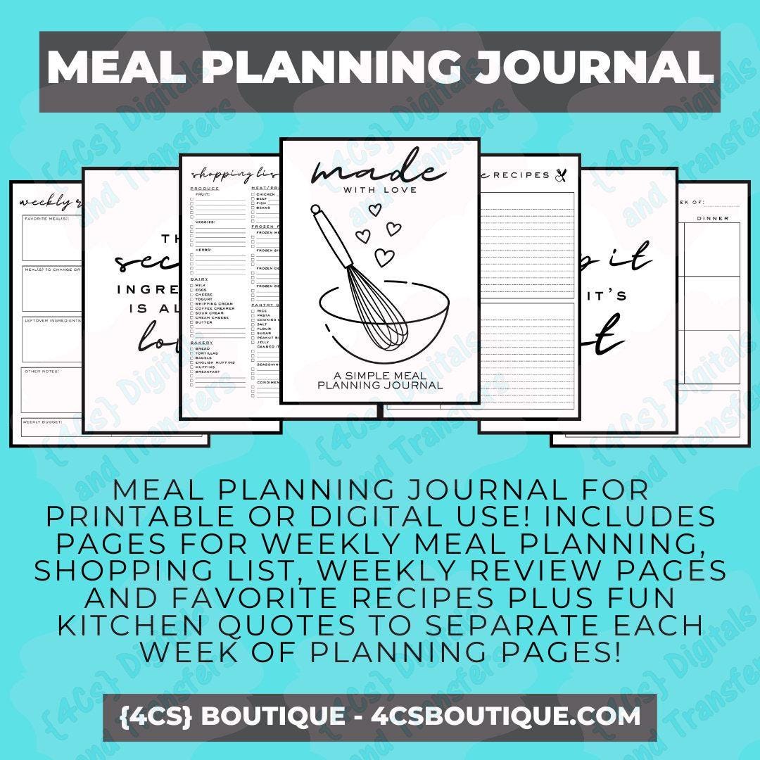 Digital Meal Planning Journal, Printable Journal for Meal Planning ...