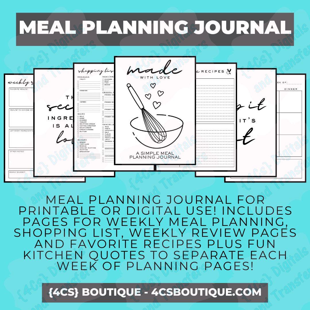 Digital Meal Planning Journal, Printable Journal for Meal Planning ...