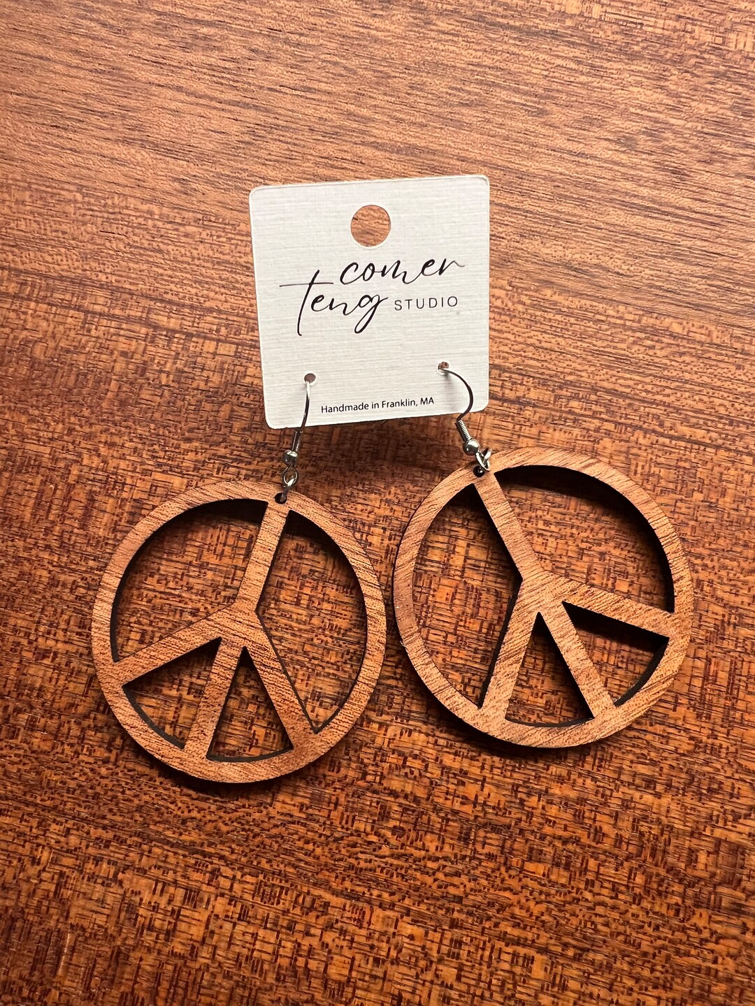 Wooden Peace Sign Earrings, Peace Sign Earrings, Peace Earrings, Wooden ...