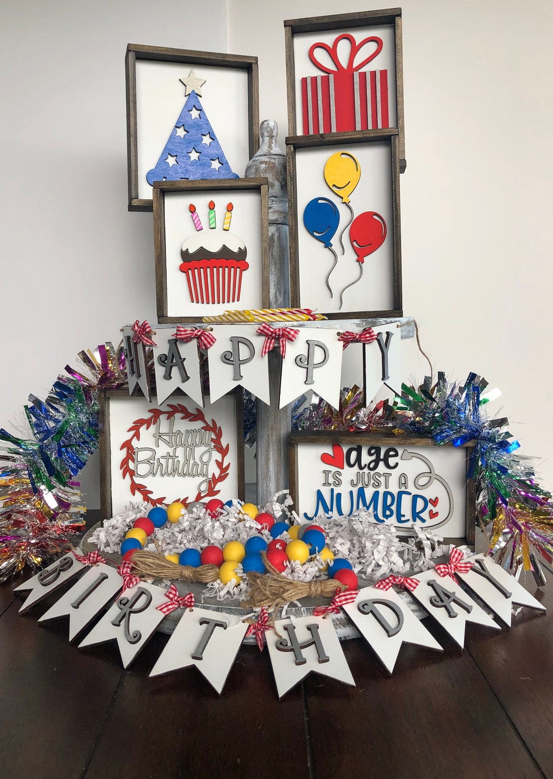 Happy Birthday Wood Sign,birthday Tiered Tray Decor, Birthday Decor ...