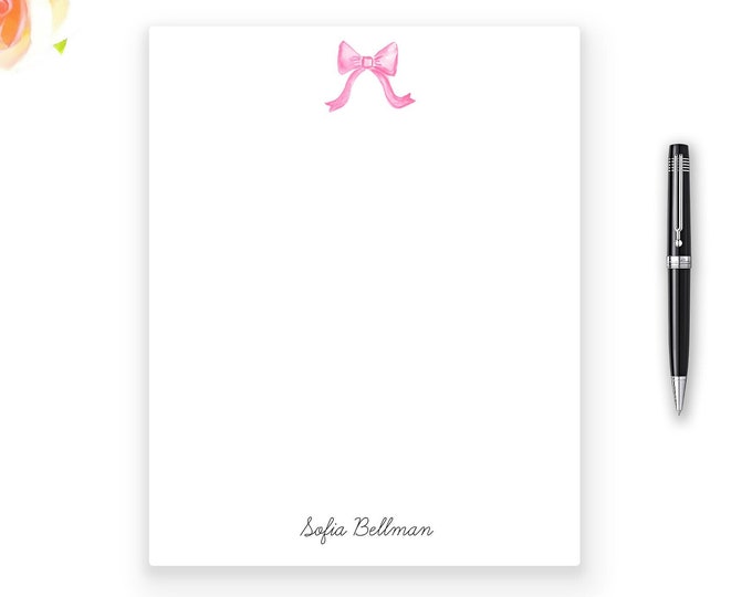 Personalized Watercolor Pink Bow Notepad, Women Bow Notepad - Etsy