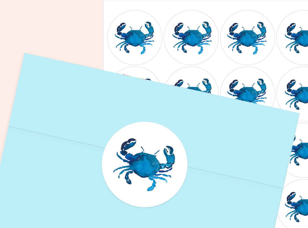 Blue Crab Stickers, 1.5" or 2" Circle Stickers With a Watercolor Blue ...