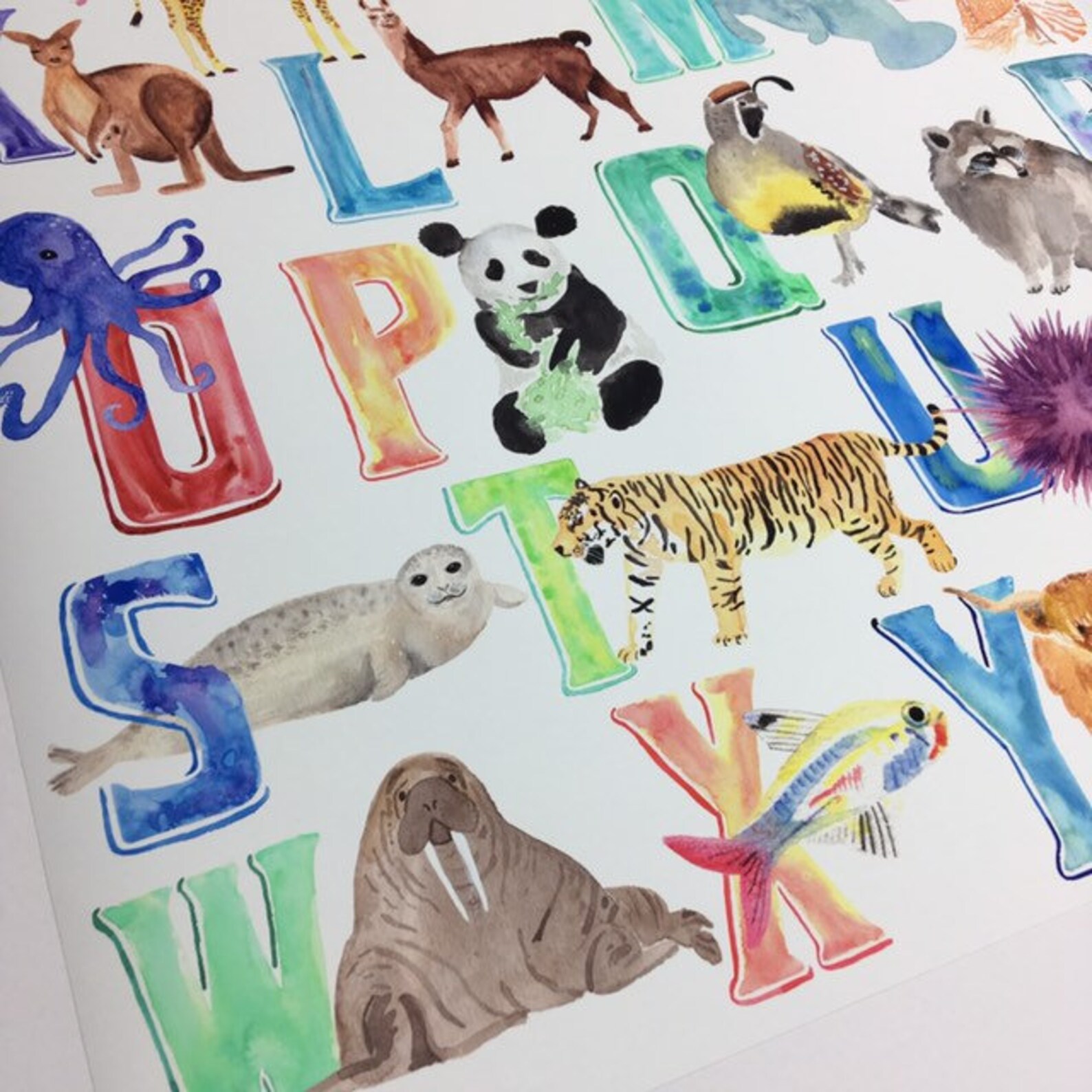Animal ABC chart Watercolor Animal Art Abc print Original | Etsy