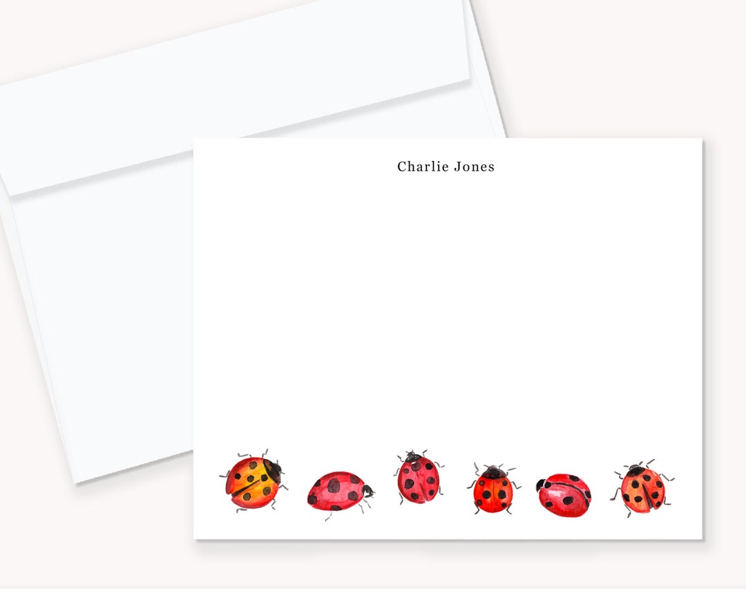 Ladybug Notecards, Personalized Watercolor Ladybug Stationery, 4x5 Flat ...