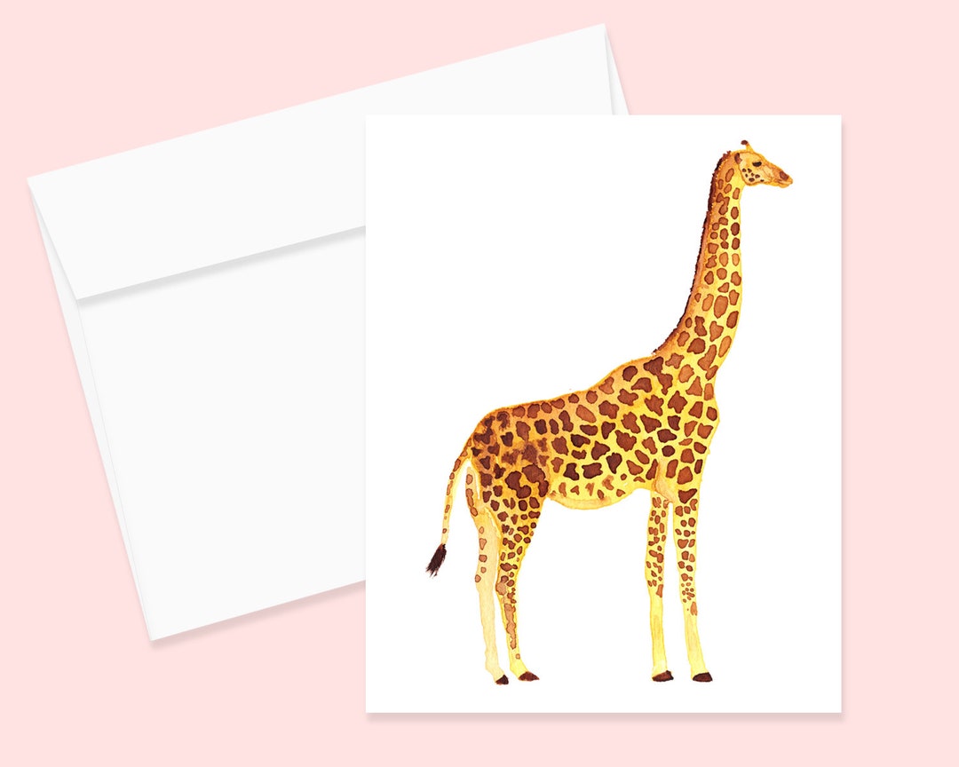 Giraffe Watercolor Greeting Card and Envelope, Blank Notecard, Giraffe ...