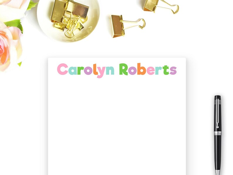 Personalized Notepad, Colorful Custom Notepad, Modern Block Letter ...
