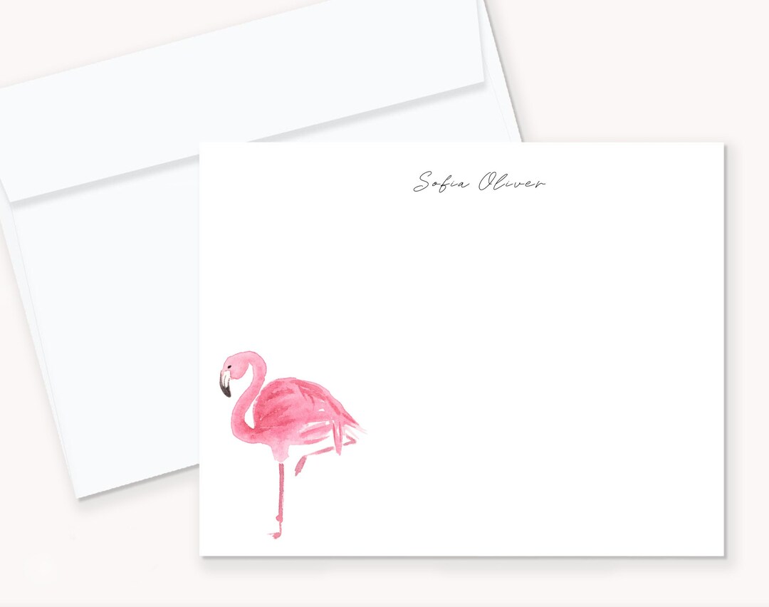 Flamingo Personalized Custom Notecards, 4x5 Flat Notecards and ...