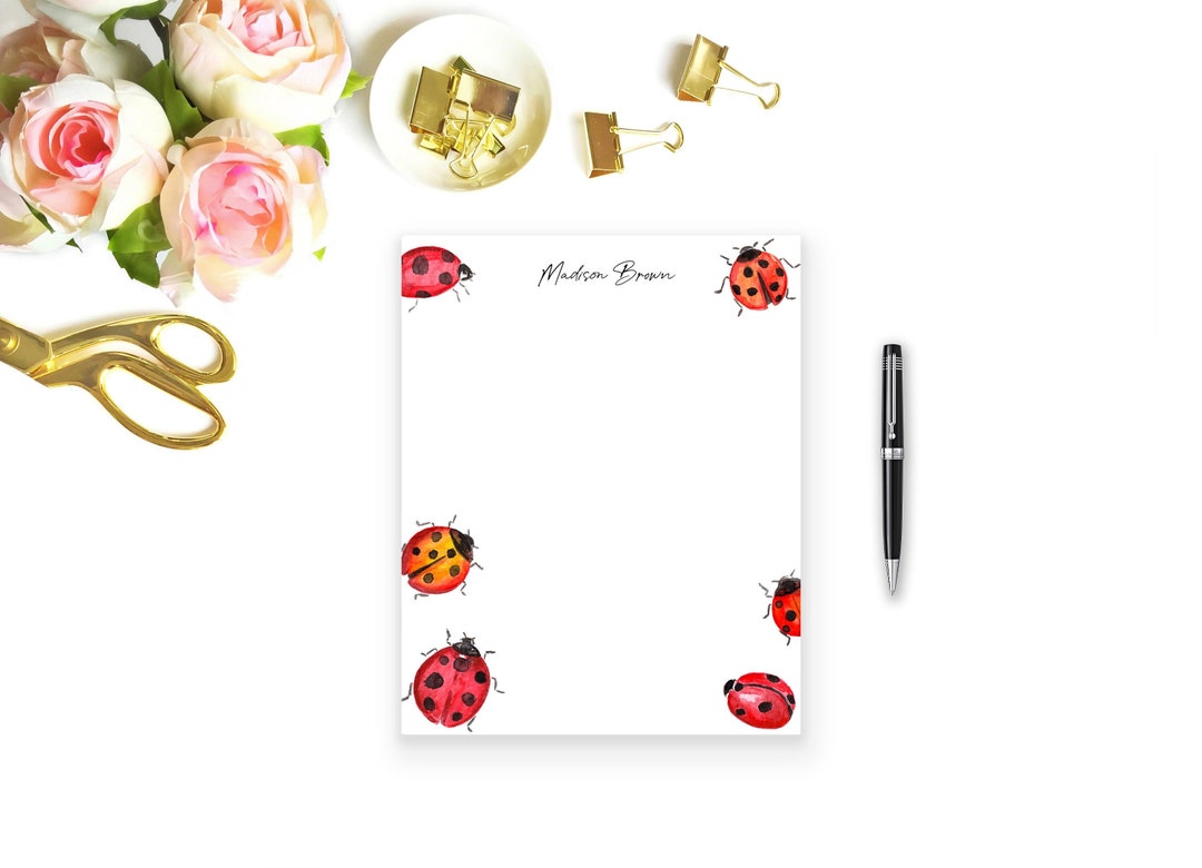Personalized Ladybug Notepad, 50 Sheets, Custom Ladybug Stationery - Etsy