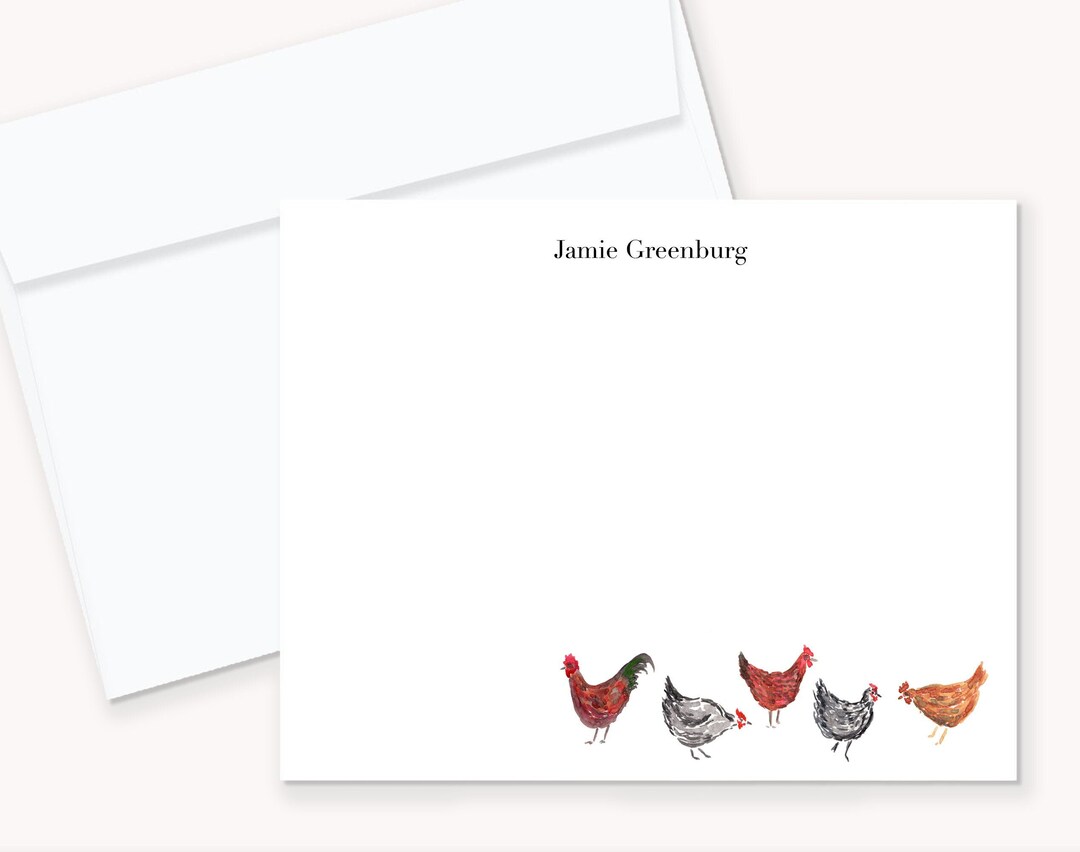 Personalized Chicken Notecards, 4x5 Flat Notecards and Envelopes ...