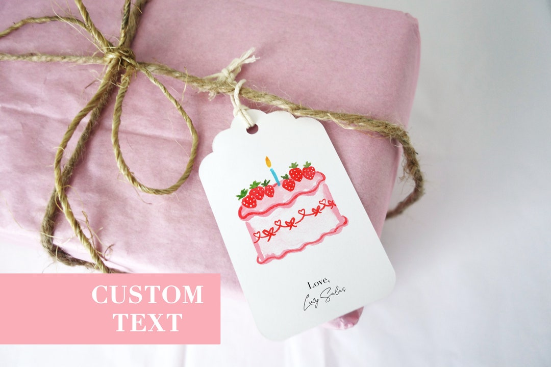 Strawberry Cake Gift Tags, Custom Cake Gift Tags, Birthday Gift Tags ...