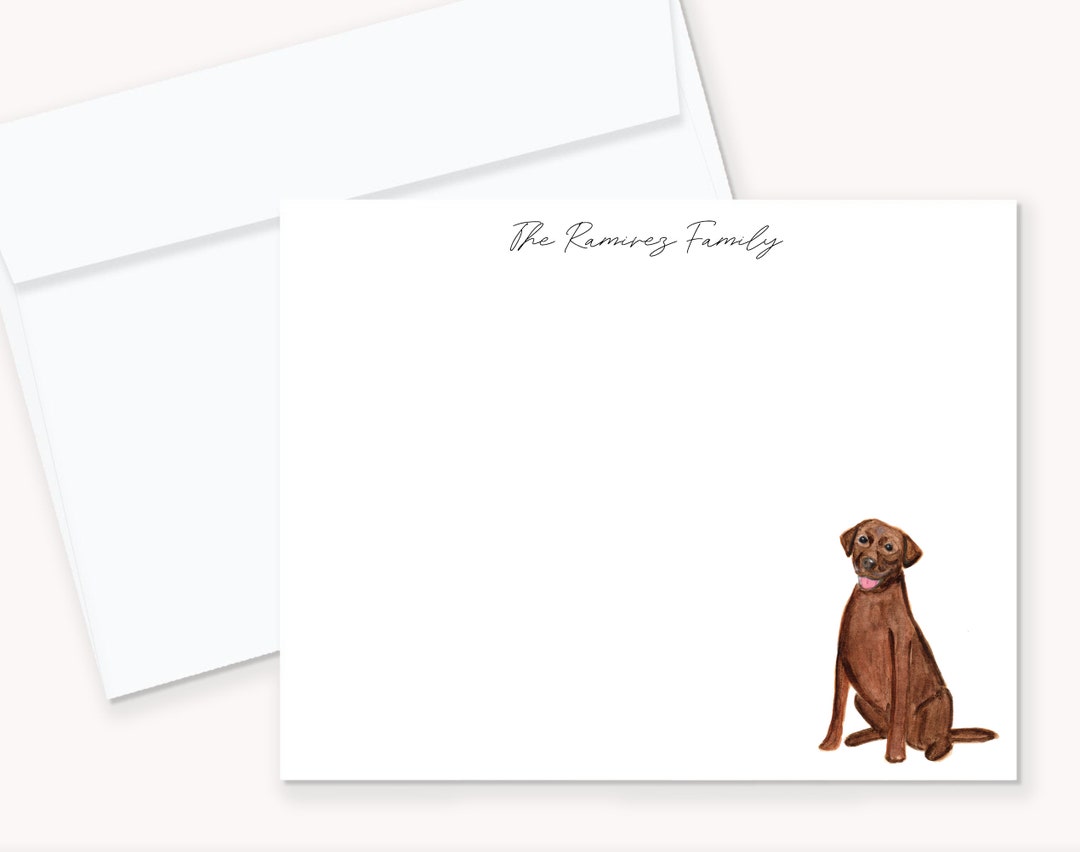 Personalized Chocolate Lab Flat Notecards, 4x5, Printed on Smooth White ...