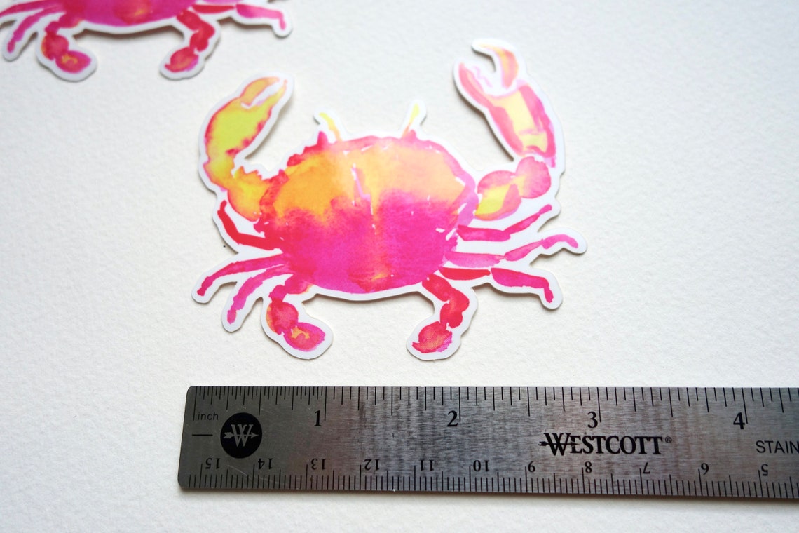 Pink Crab Stickers animal lover stickers watercolor ocean | Etsy