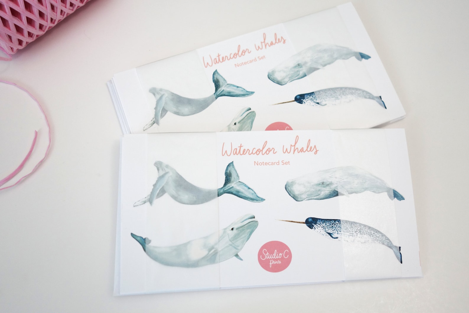 Watercolor Whales Note Card Set With Envelopes, Set of 4, Greeting Card ...
