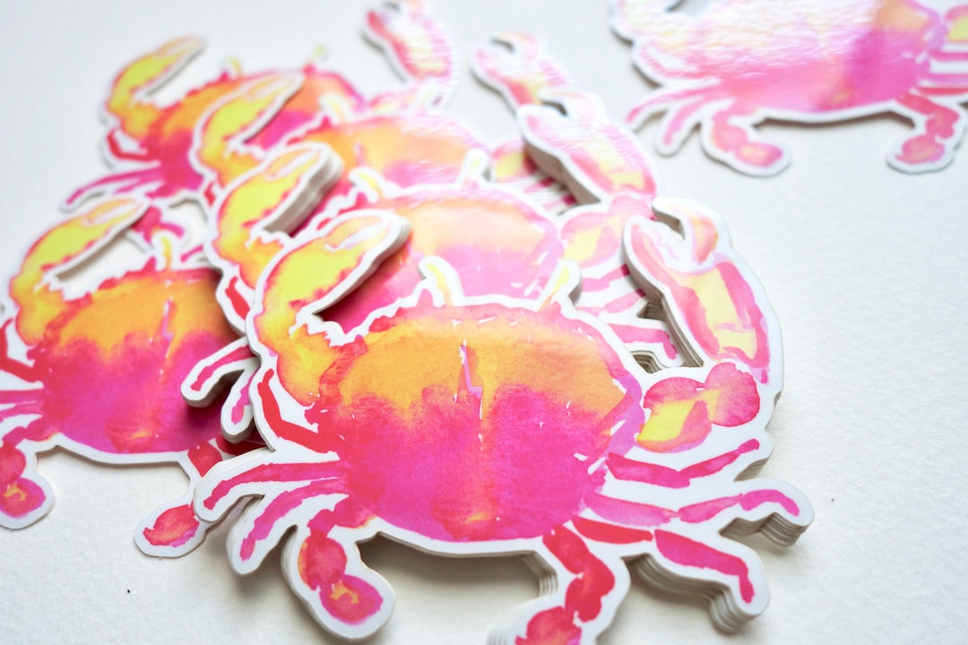 Pink Crab Stickers, Animal Lover Stickers, Watercolor Ocean Stickers ...