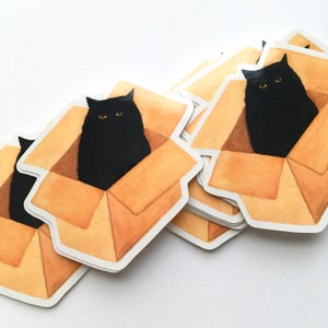 Black Cat in a Box Sticker, Cat Stickers, Cat Lover, Cute Cat Decal ...