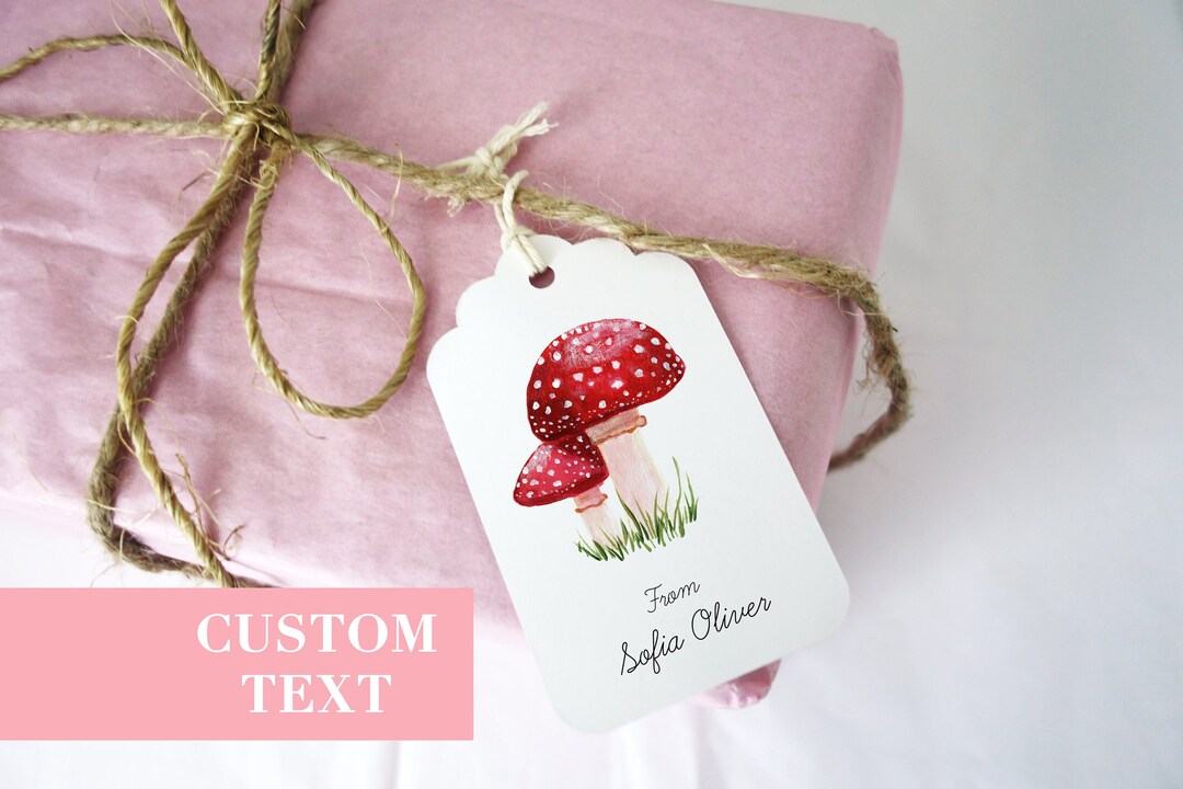 Personalized Mushroom Gift Tags, Holiday Party Supplies, Woodland ...