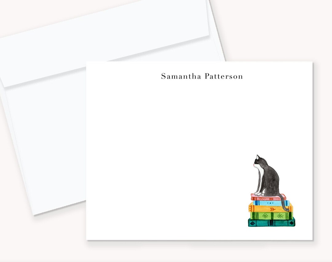 Tuxedo Cat Personalized Stationery Set, 4x5 Flat Notecards, Custom Cat ...