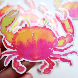 Pink Crab Stickers, Animal Lover Stickers, Watercolor Ocean Stickers ...