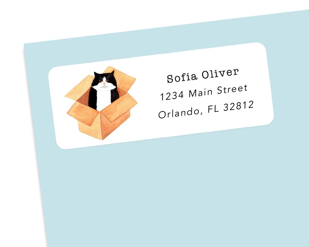 Tuxedo Cat in a Box Address Label Stickers, Envelope Stickers, Custom ...