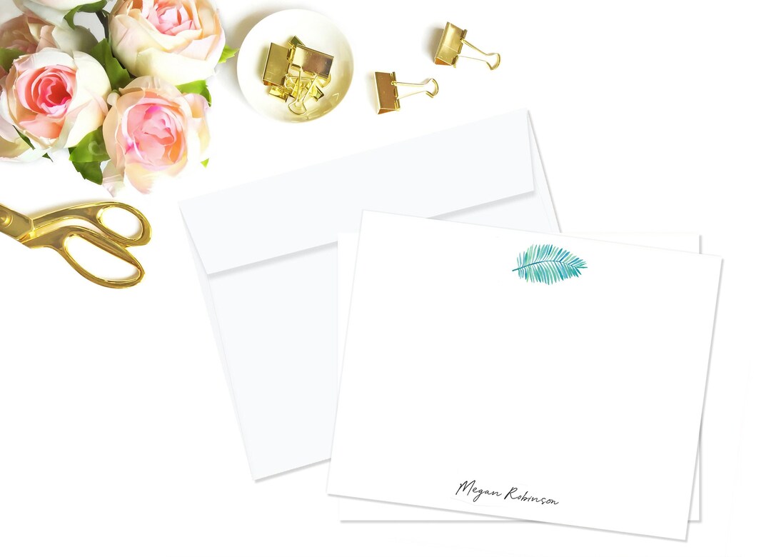 Personalized Palm Leaf Flat Notecards, Watercolor Botanical Stationery ...