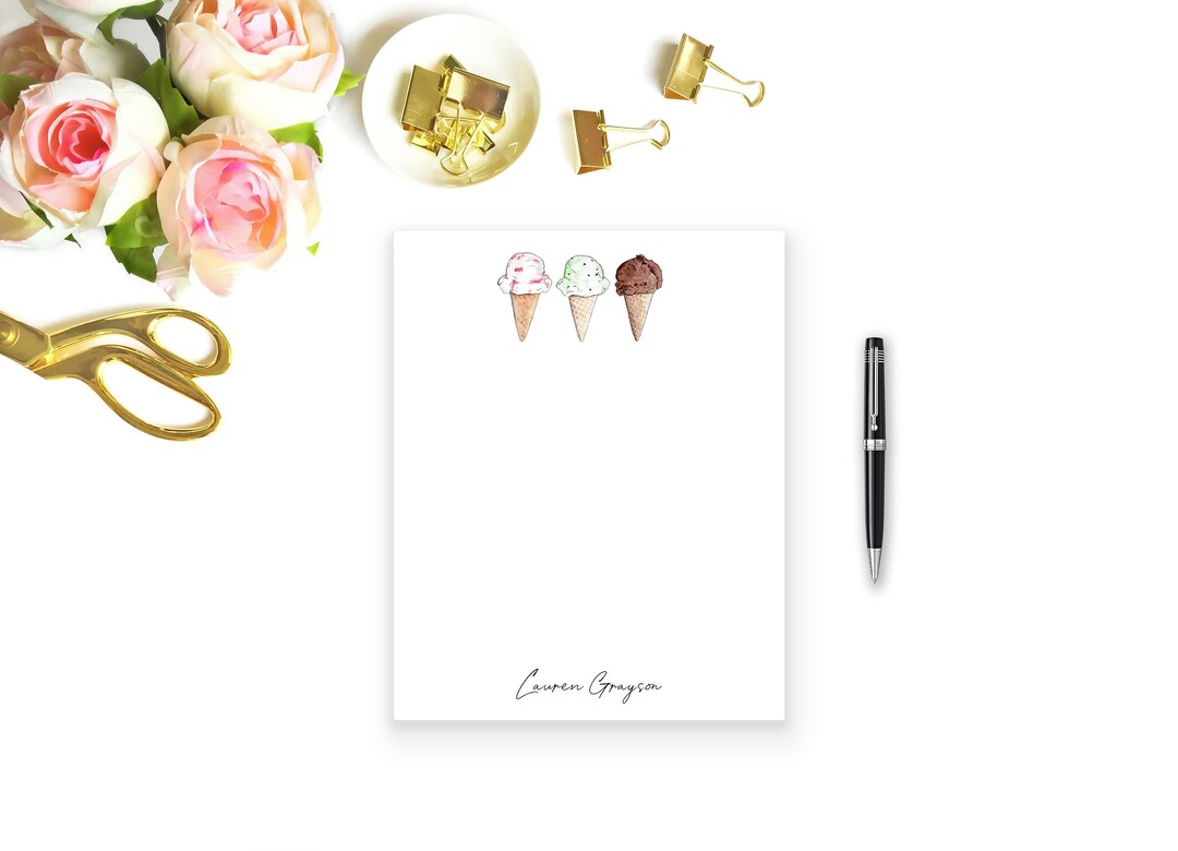 Personalized Ice Cream Notepad, Ice Cream Cone Stationery, 50 Sheets - Etsy