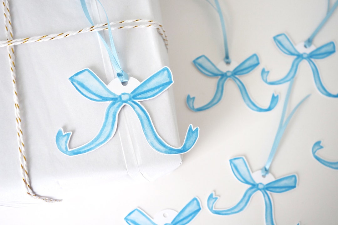 Blue Bow Die Cut Gift Tags, Baby Shower Gift Tags, Girly Gift Wrap ...