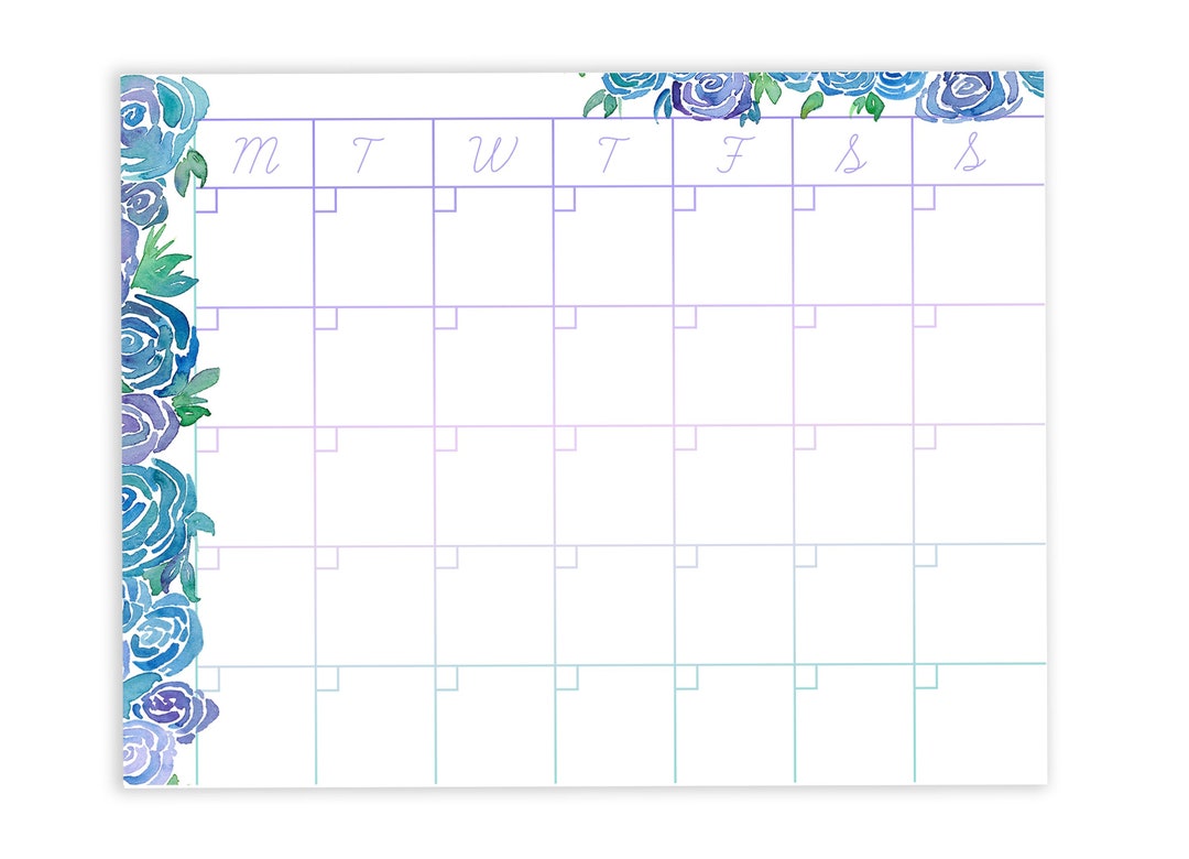 Blue Roses Calendar Notepad, Undated Grid Calendar, Tear off Notepad ...