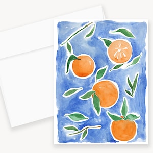 Oranges Notecard and Envelope, Watercolor Oranges Greeting Card, Blank ...