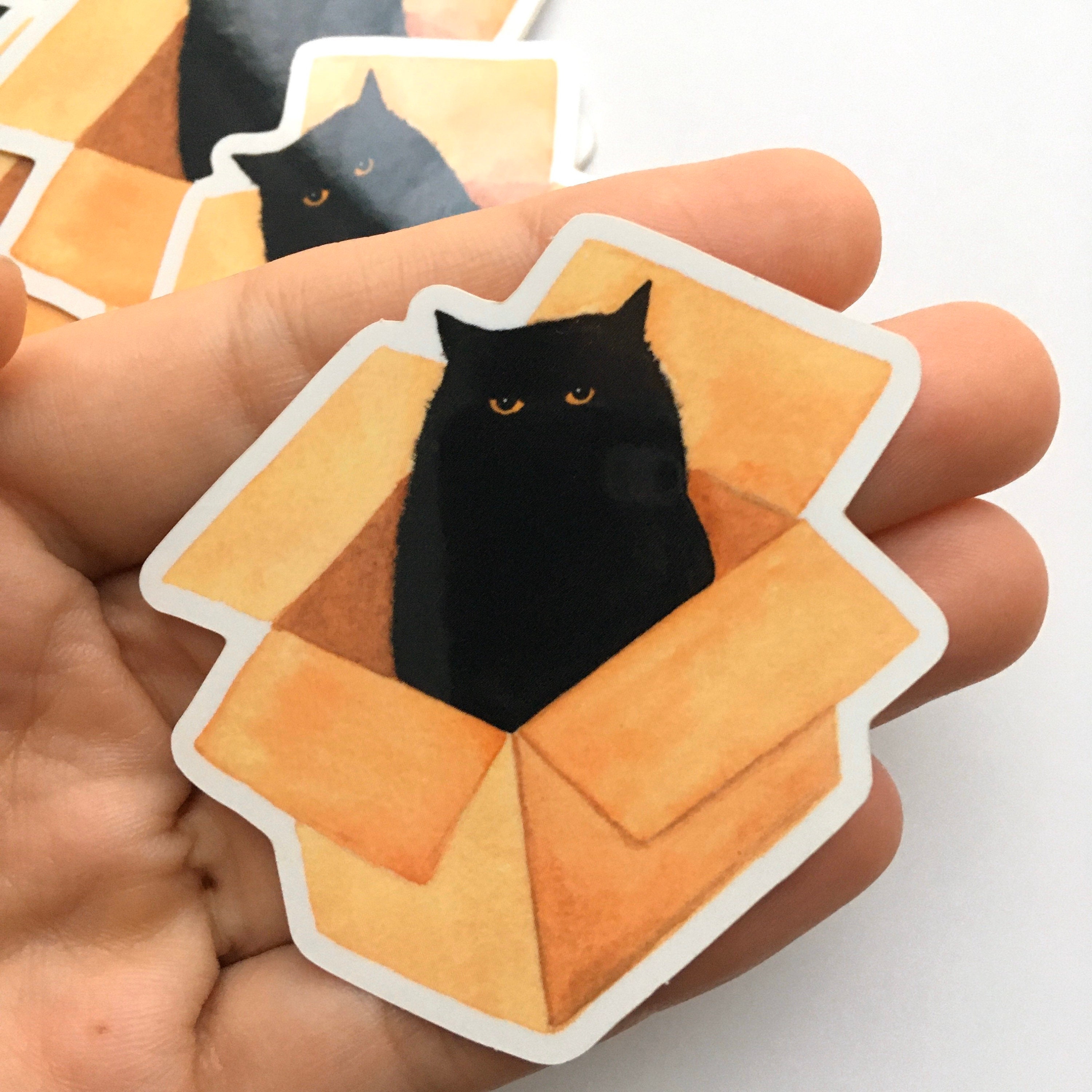Black Cat in a Box Sticker, Cat Stickers, Cat Lover, Cute Cat Decal ...