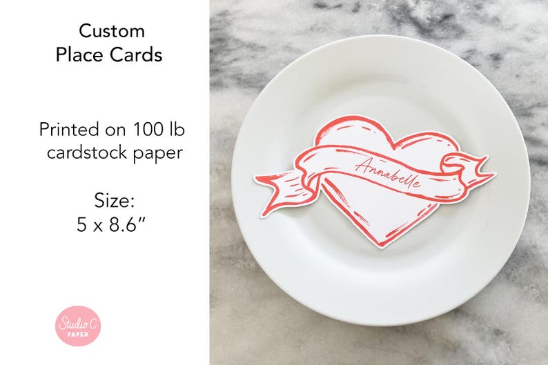 Red Heart Place Cards, Seating Cards for Weddings and Events, Party ...