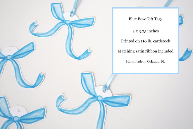 Blue Bow Die Cut Gift Tags, Baby Shower Gift Tags, Girly Gift Wrap ...