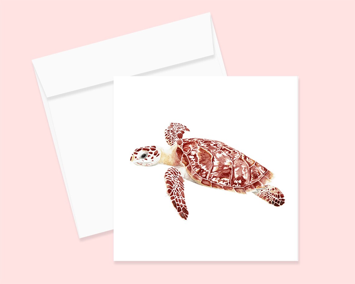 Sea Turtle Notecard and Envelope Single or Set of 4 Greeting | Etsy