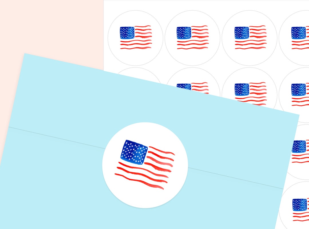 American Flag Envelope Stickers Watercolor Mail Stickers - Etsy