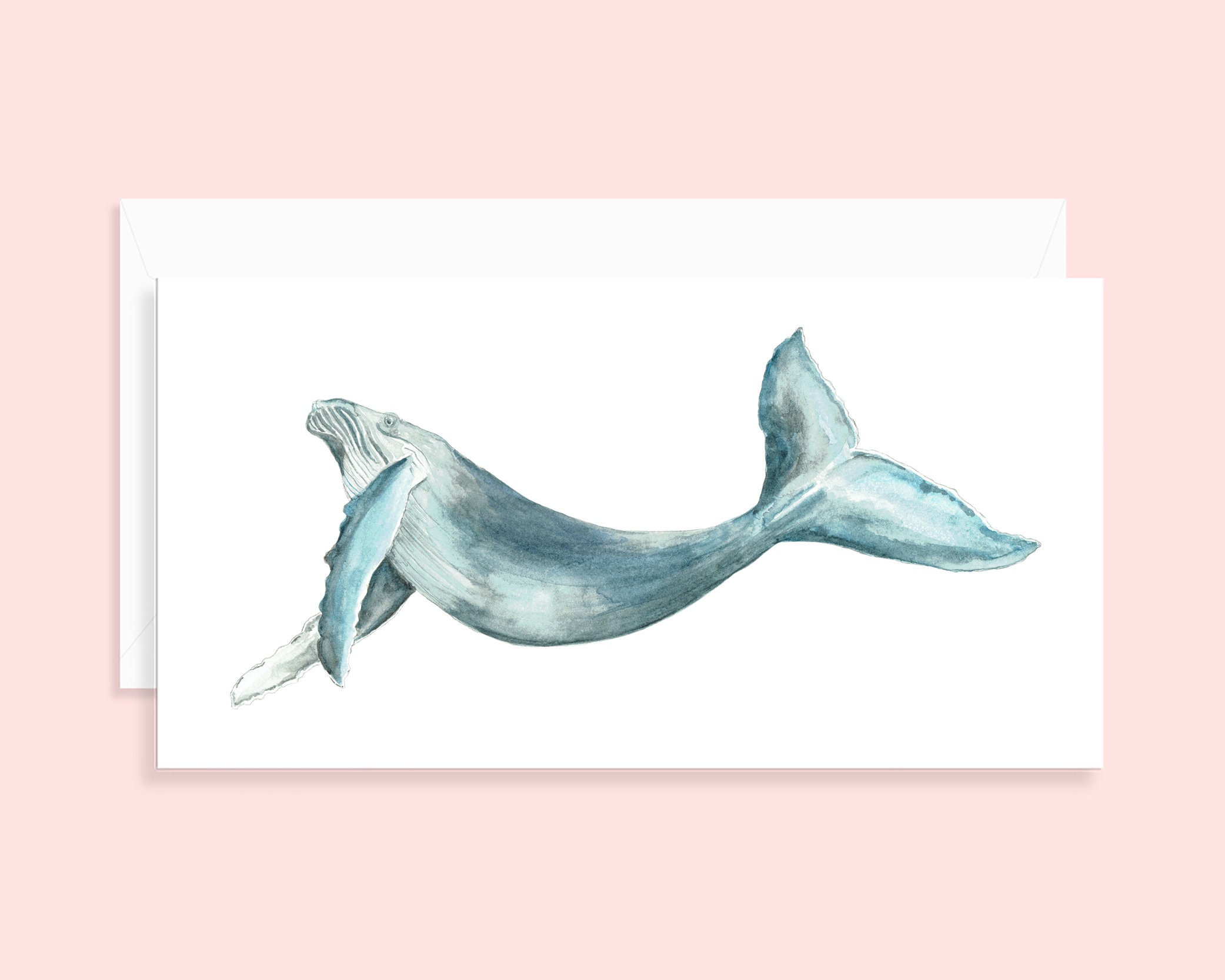 Watercolor Whales Note Card Set With Envelopes, Set of 4, Greeting Card ...