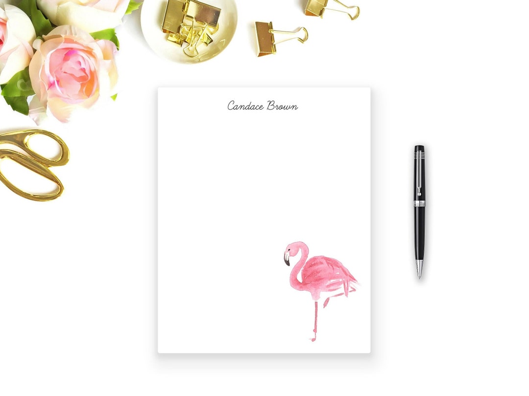 Personalized Flamingo Notepad, Watercolor Pink Flamingo Stationery ...