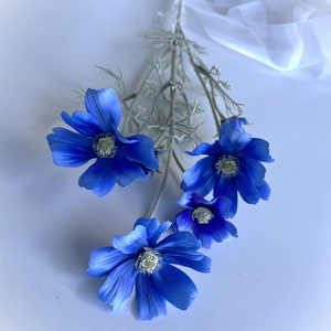 Blue Cosmos Flower Stem Faux Silk Garden Flowers Blue Cosmoses Flower ...