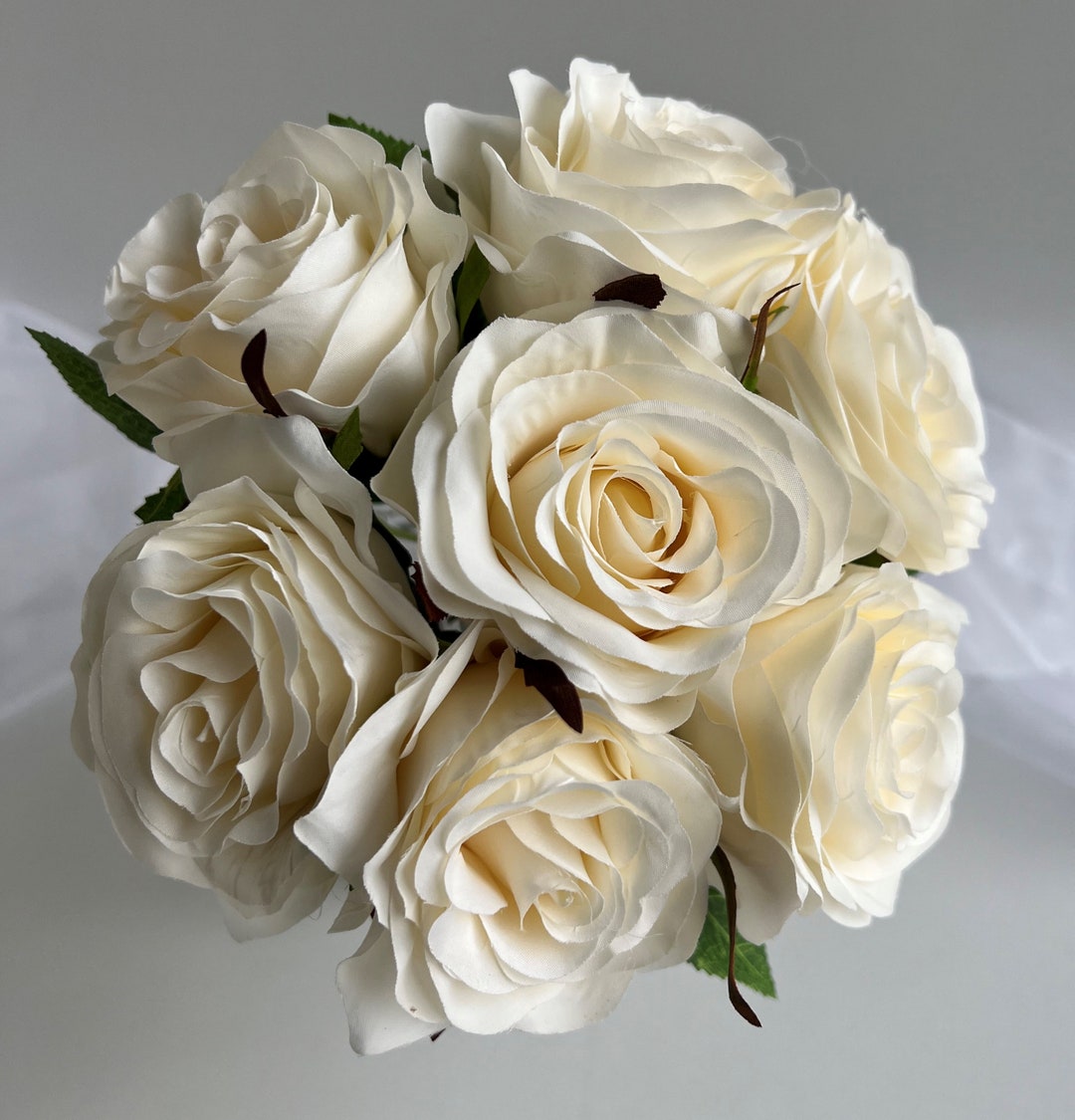 Wedding Bouquets Ivory Cream Rose Bouquet Artificial Rustic Roses Pre ...