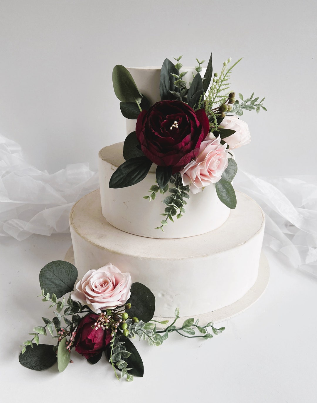 Cake Topper Flowers Wedding Cake Flower Arrangement Burgundy Peony ...