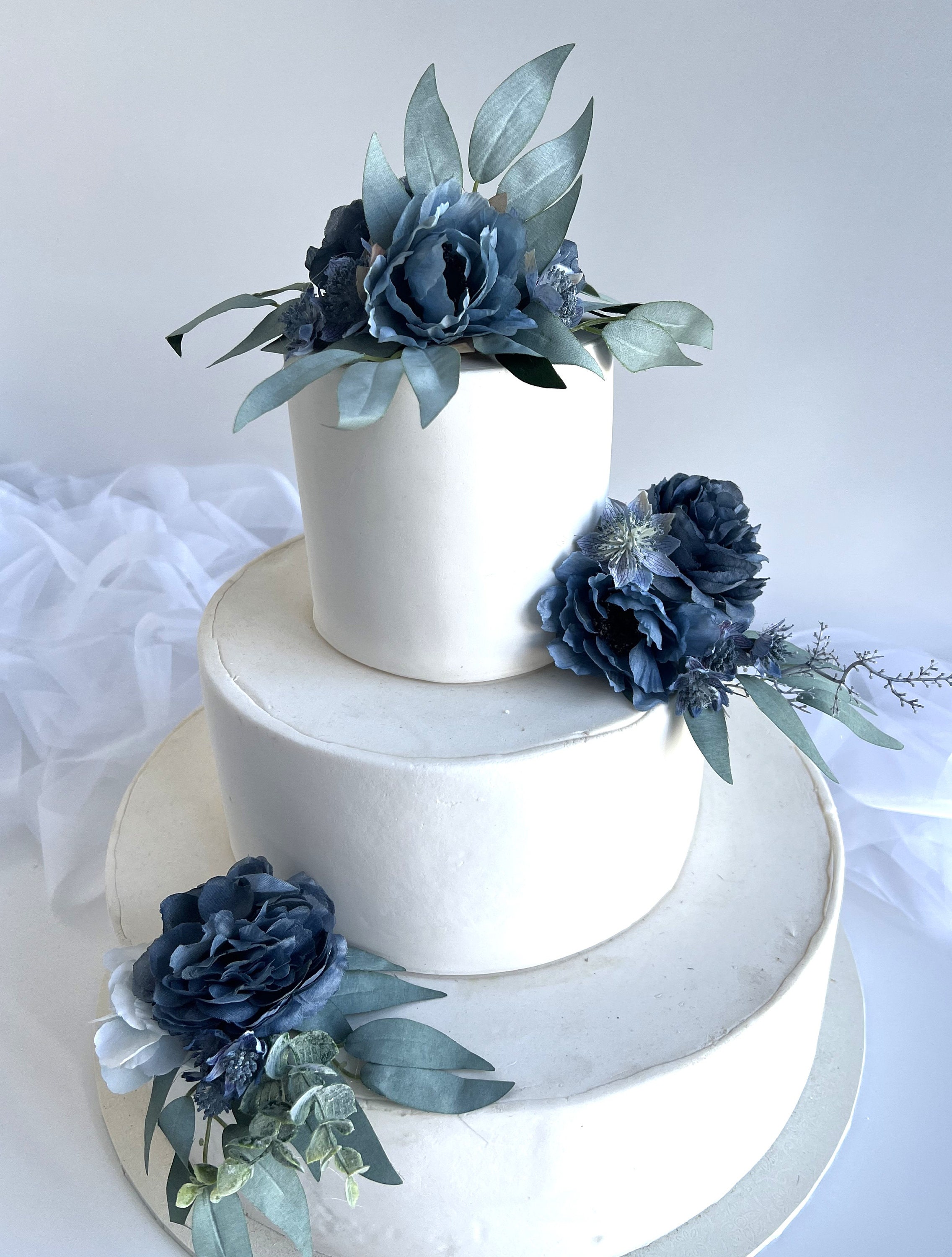 Dusty Navy Blue Cake Topper Flowers Powder Blue Weddings Cake - Etsy UK