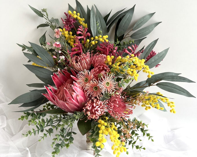 Australian Native Flower Wedding Bouquet Protea Banksia Wattle Kangaroo ...