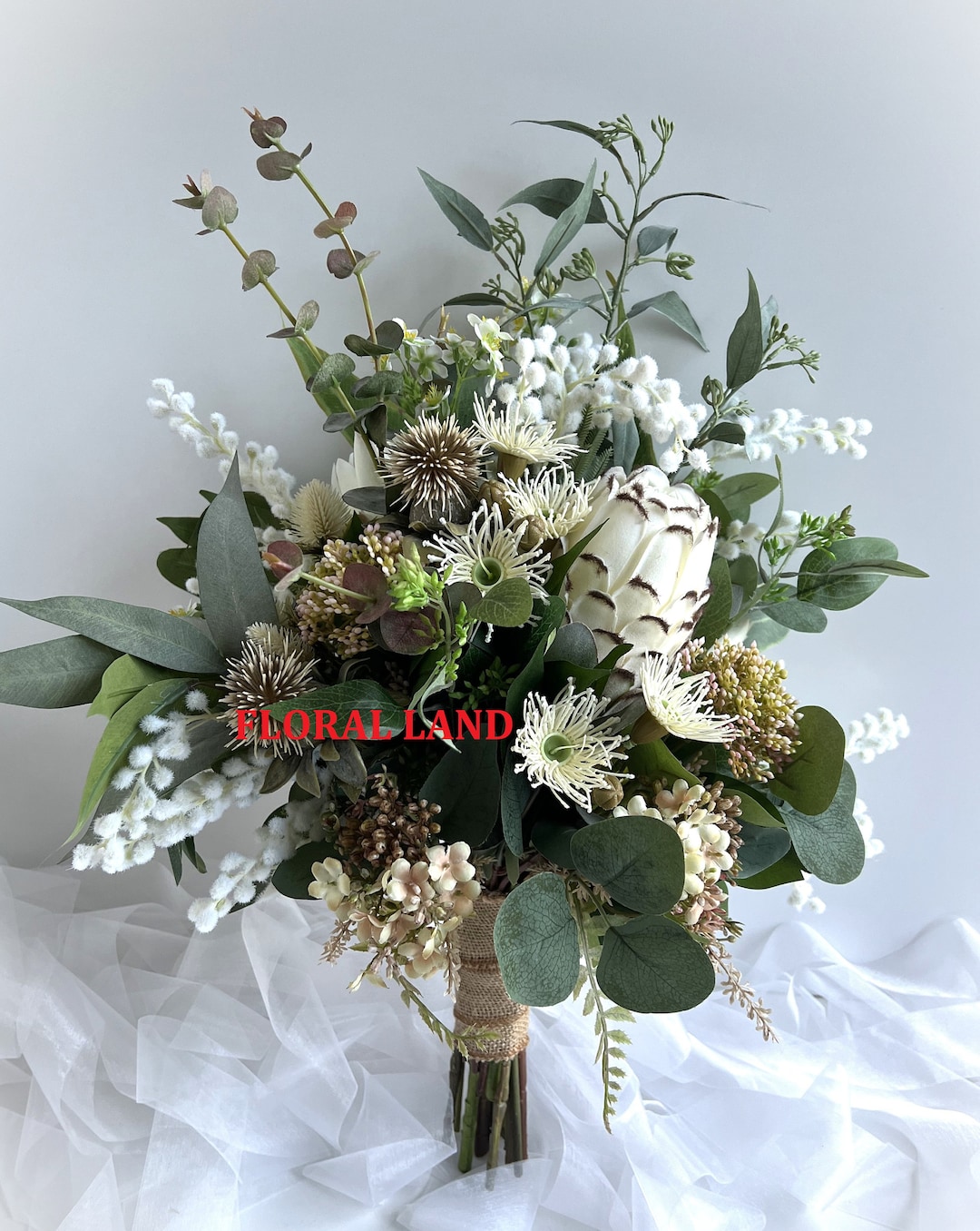Wedding Bouquet Australian Native Flowers White Queen Protea Wax Gum ...
