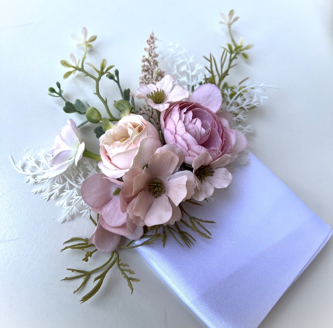 Soft Pink Cottage Flowers Pocket Boutonniere: Groom Wedding Buttonhole ...