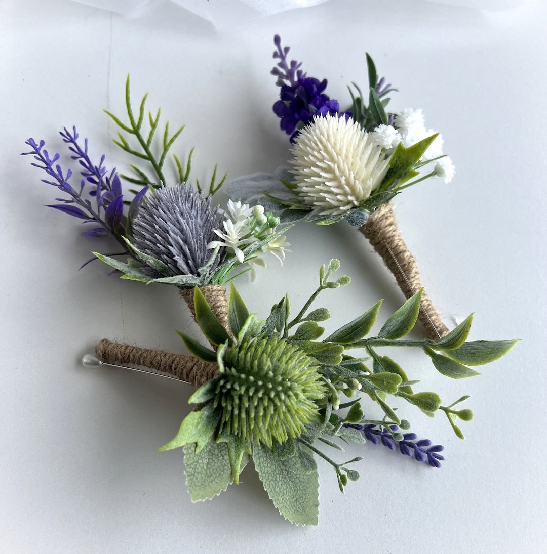 Groom Buttonhole Scottish Thistle Buttonholes Babies Breaths Lavender ...